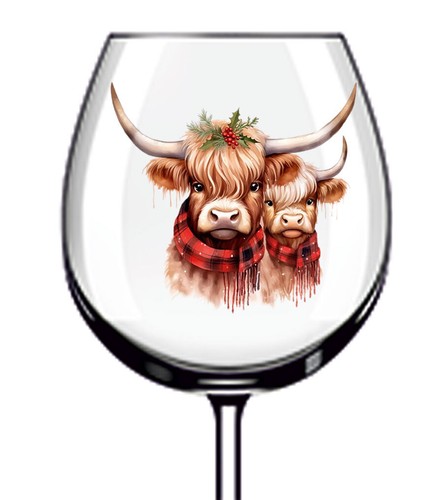 12x Colour Christmas Highland Cow Wine Glass Bottle Tumbler Vinyl Sticker Decal | eBay UK