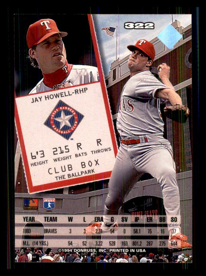 1994 BASEBALL 1994 Leaf Jay Howell Texas Rangers #322 1 | eBay