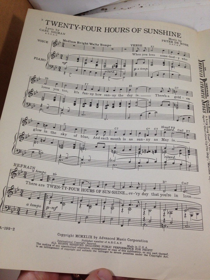 Vintage Sheet Music Twenty-Four Hours of Sunshine Peter DeRose Carl ...