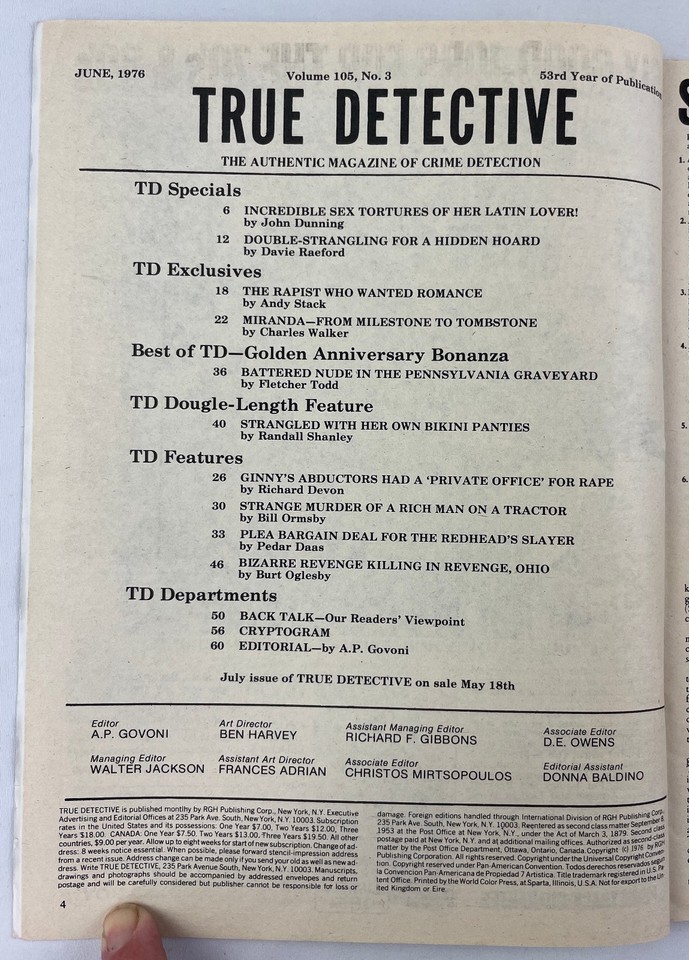 True Detective Magazine, June 1976, Vintage True Crime Stories, Pulp | eBay