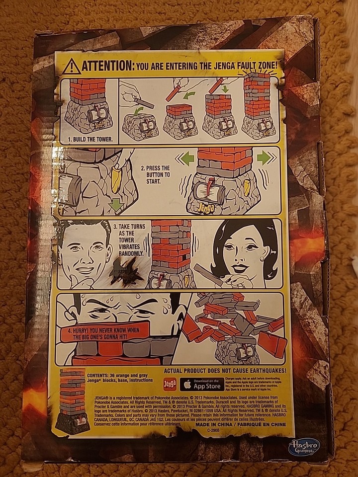 JENGA QUAKE Game AFTERSHOCKS Vibrating Falling Blocks Tower Hasbro ...