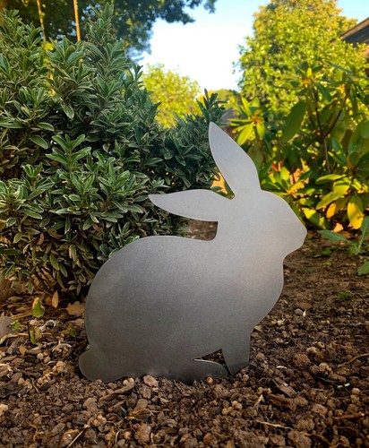 RABBIT BUNNY Planter Spike Stake Metal Garden Ornament Easter ...