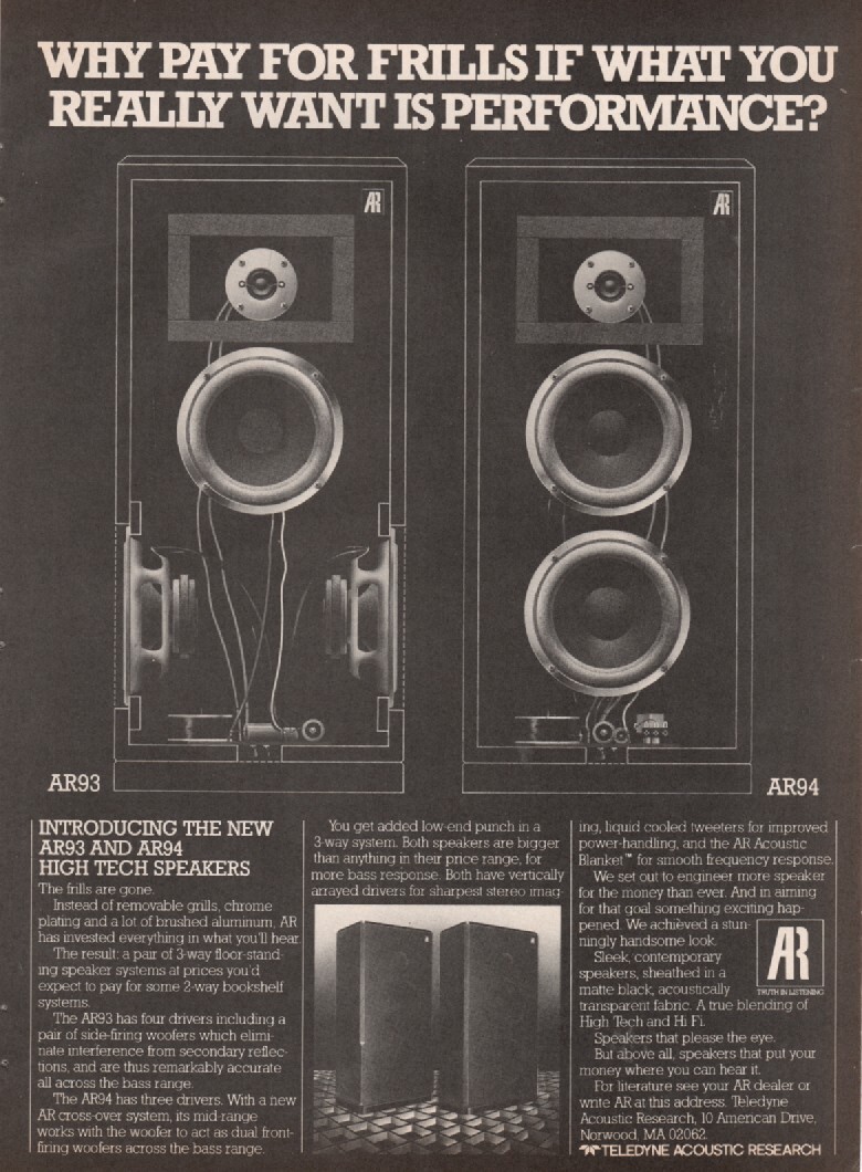 Acoustic Research - AR93/AR94 Speakers - Original Magazine Ad - 1980 | eBay