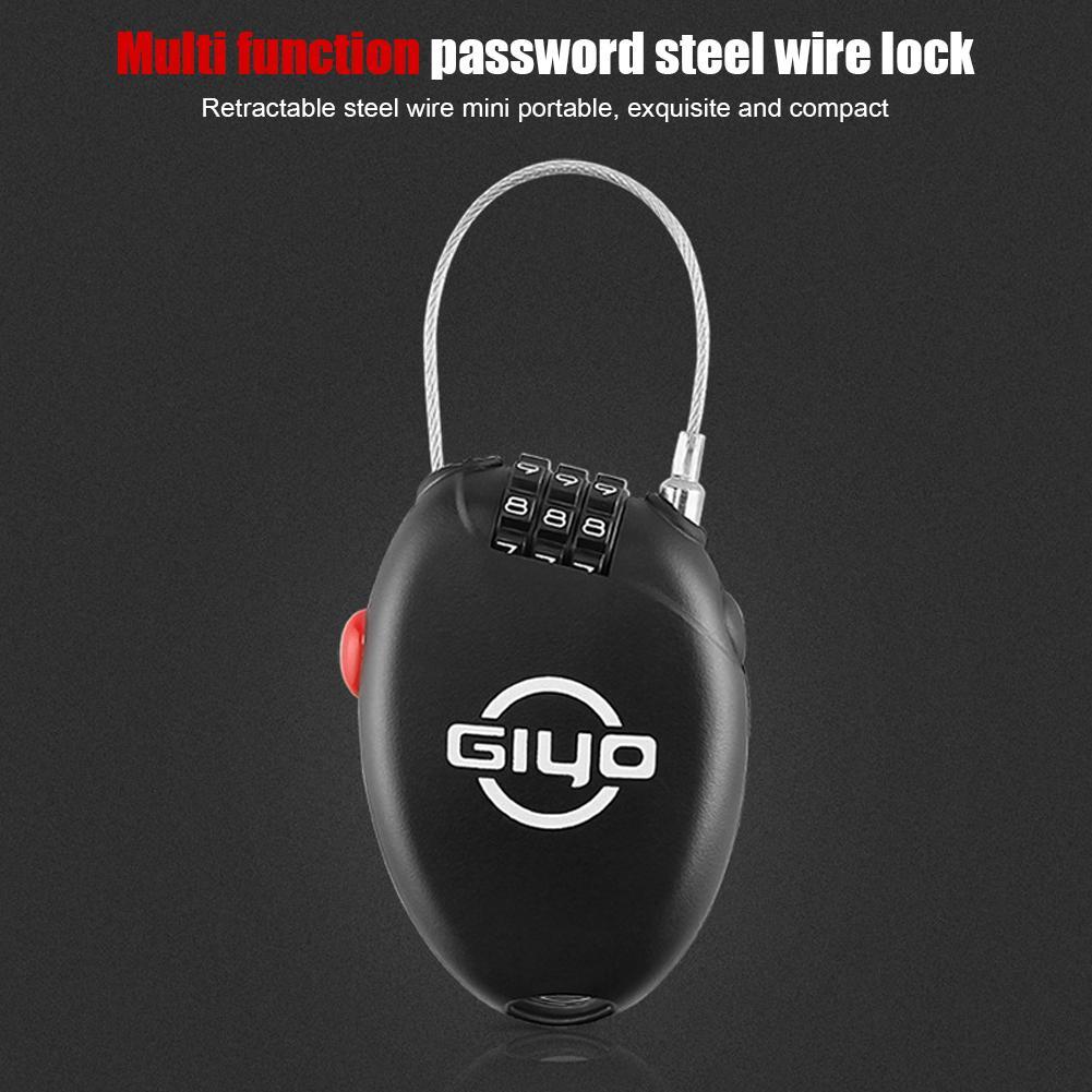3 Digit Combination Lock with 2 Feet Retractable Steel Wire Bike Cable ...