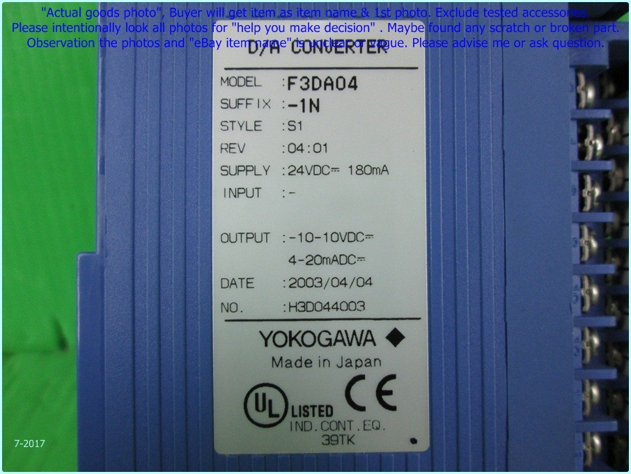 YOKOGAWA F3DA04, D/A converter as photo, sn:4003, dup dφm. | eBay