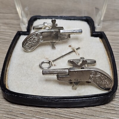 Vintage Berloque Miniature Pistol Gun Cuff Link Set Pin Fire RARE ...
