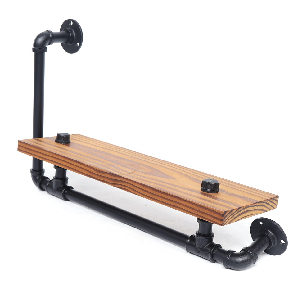 Industrial Retro Steampunk Pipe Decor Wooden Wall Mount Shelf Storage ...