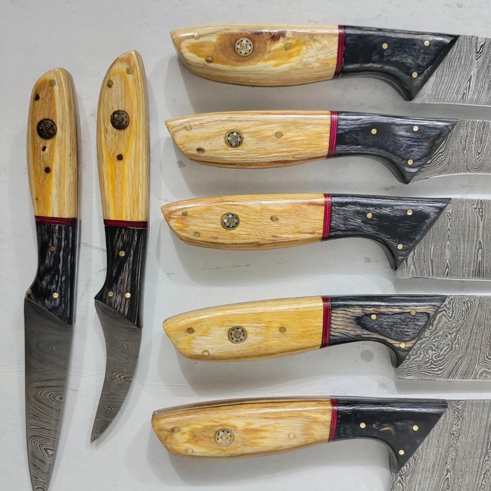 Custom Handmade Forged Damascus Steel Kitchen Knife Set 7Pcs Chef ...