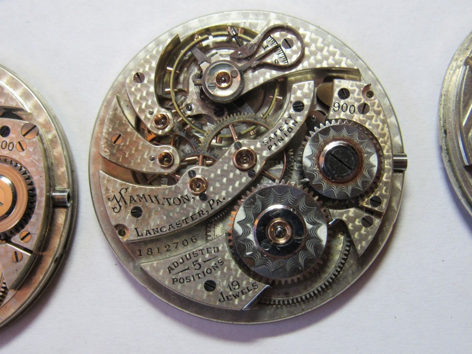 8 HAMILTON WATCH CO. POCKET WATCH MOVEMENTS PLUS DIALS 927 992 921 917 ...