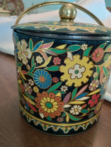 Vintage Metal Biscuit Tin Raised Enamel Floral Design Made In England ...