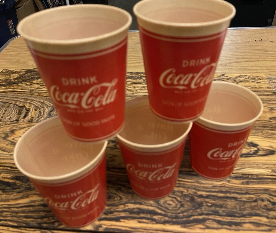 Lot of Five NOS 1950's Coca-Cola,"Unused" Paper Cups (Drink Coca Cola ...