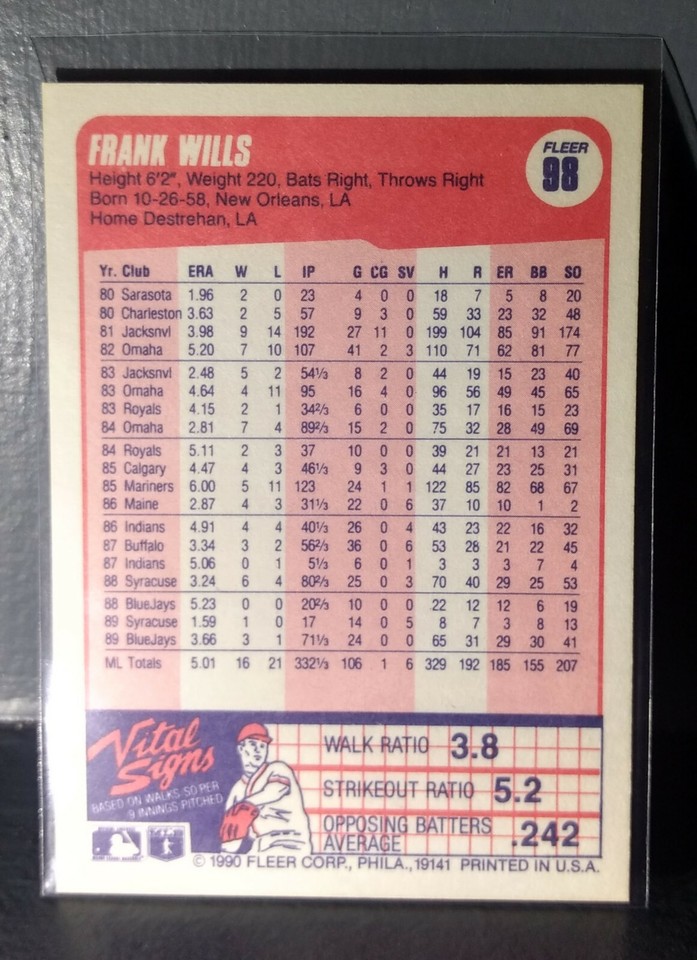 1990 Frank Wills Fleer Baseball Card #98 | eBay