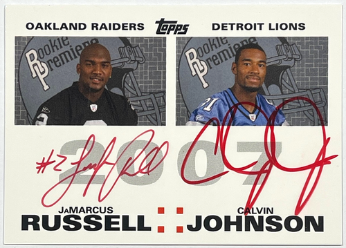 2007 Topps Rookie Premiere Calvin Johnson/JaMarcus Russell Red Auto RC ...