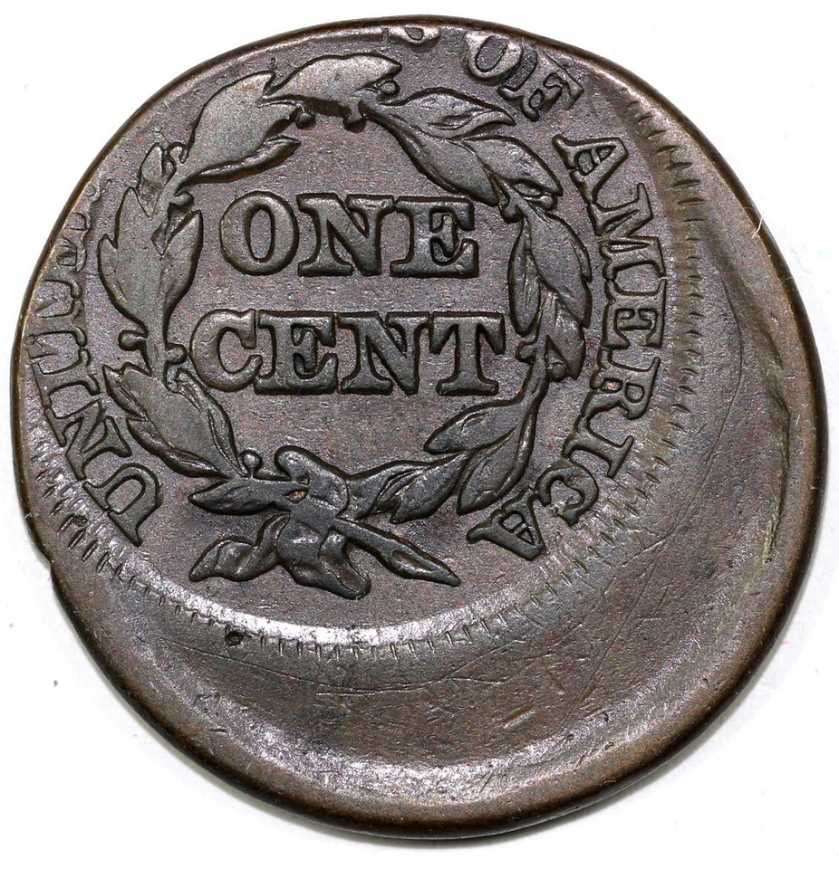 1848 1c N-18 Braided Hair Large Cent *Struck Off Center* | eBay
