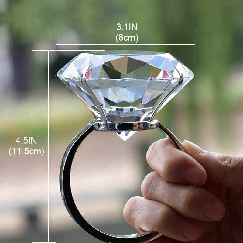 3"/80mm Large Glass Diamond Ring Paperweight Wedding Decoration ...
