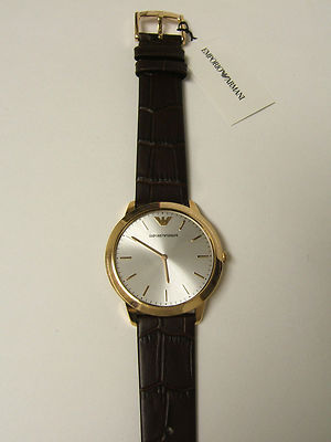 (M) EMPORIO ARMANI RETRO ROSE GOLD WATCH BROWN LEATHER BAND AR1743 NEW ...