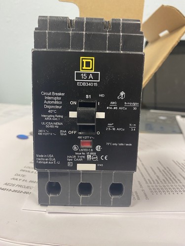 Square D EDB34015 Circuit Breaker 480/277 15amp 3p | eBay