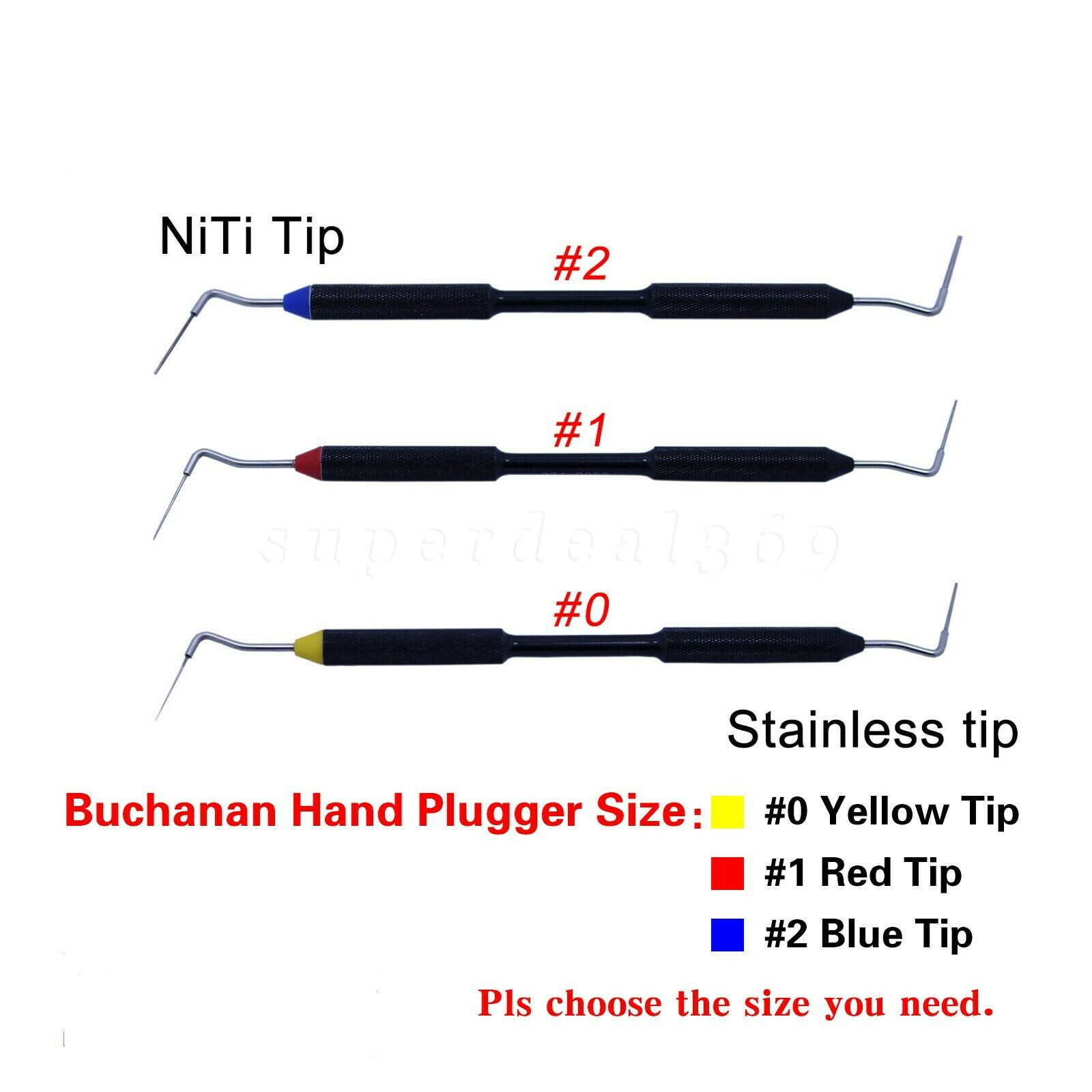 Dental Sybron Endo-Buchanan Hand Plugger Stainless Tip Size #2 #1 #0 ...