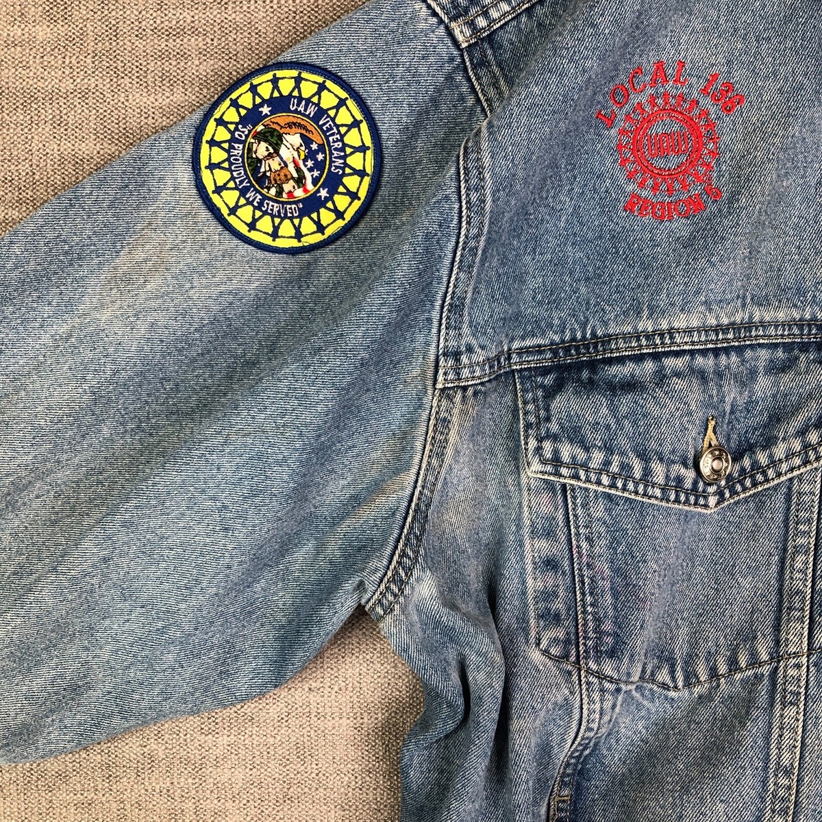 Vintage Express Denim Trucker Jacket Mens 2XL Blue Local 136 Vintage Express Denim Trucker Jacket Mens 2XL Blue Local 136