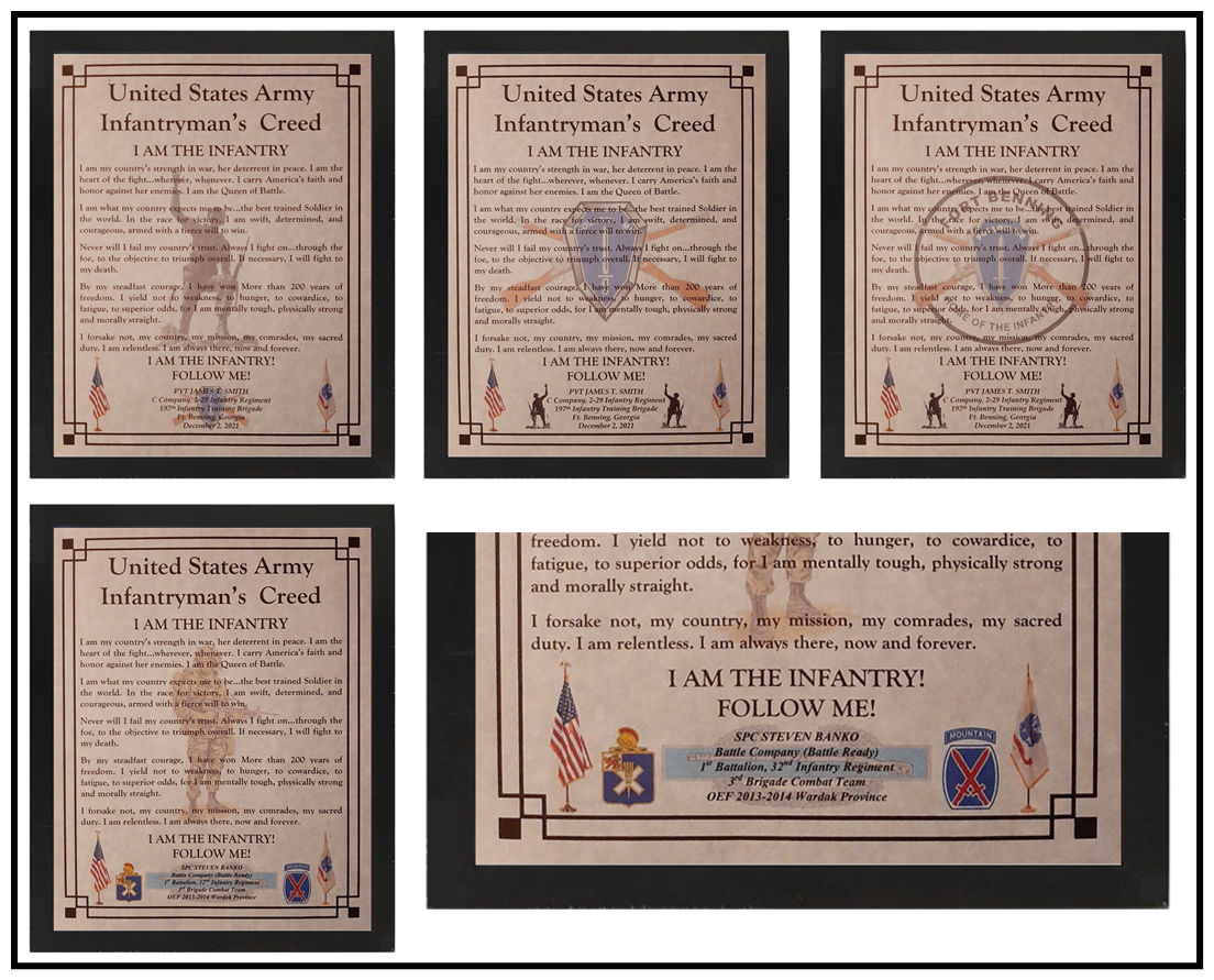 MC-NICE or BETTER: ARMY Infantryman's Creed ALL UNITS Framed ...
