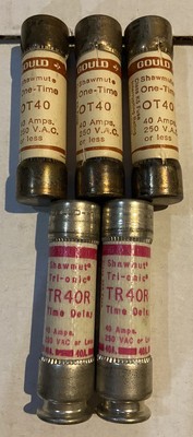 LOT OF 5-- Mixed 40 Amp fuses 3x Gould Shawmut OT40, 2x Shawmut trionic ...