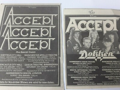 ACCEPT - TOUR DATES LIVE 1984 1986 - original magazine advert / magnet ...