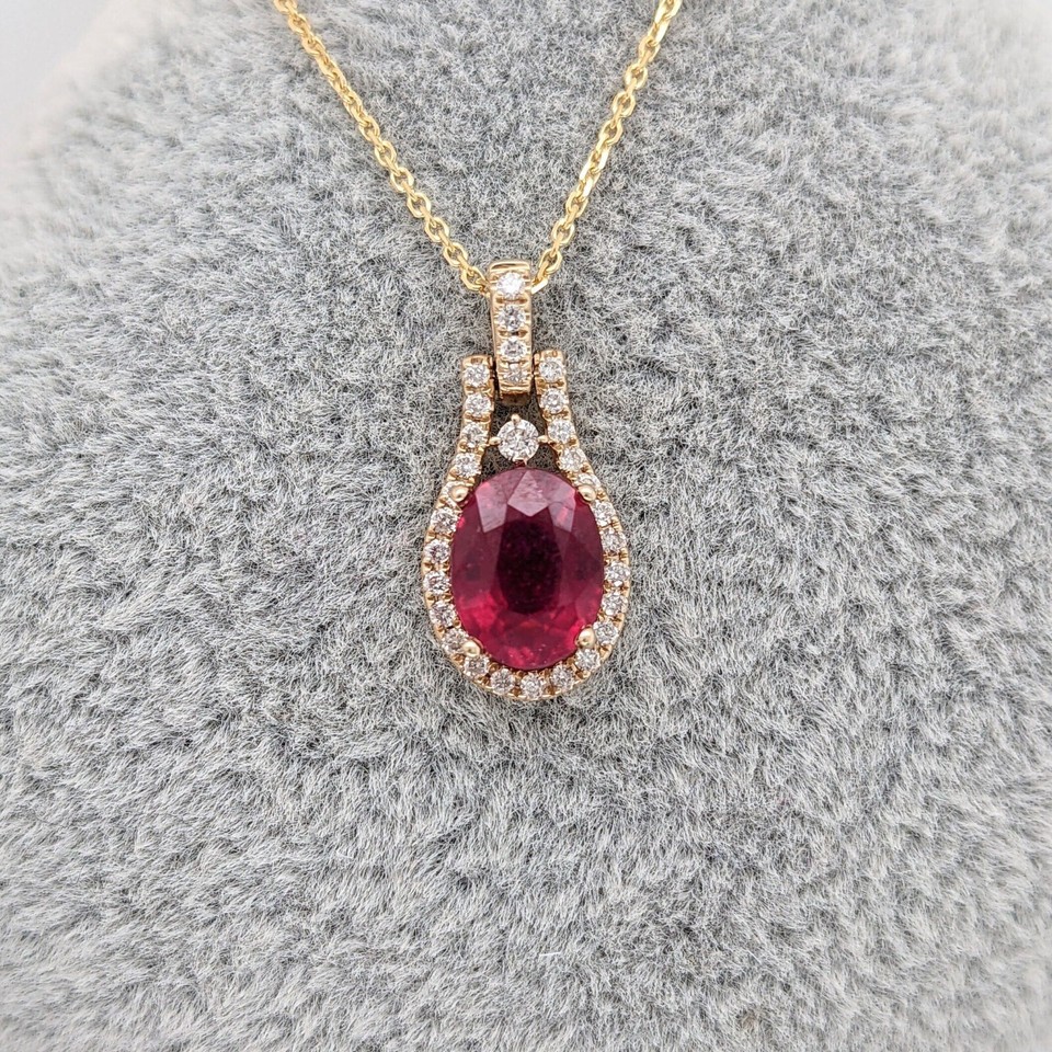 14K Yellow Gold 2.30TCW Oval Natural Ruby & Diamond Pendant For Bridal ...