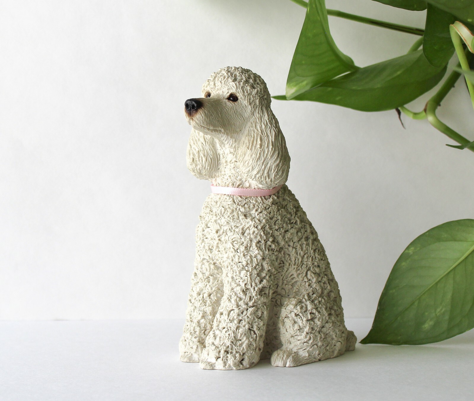 White Poodle Sculpture Pink Ribbon Collar Sandicast Signed Brue | eBay