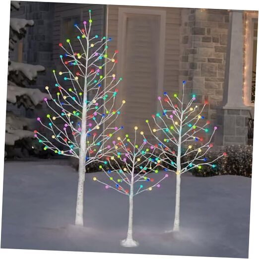 Set of 3 Pre-Lit Birch Tree, 4FT 5FT and 6FT Lighted Artificial Trees ...