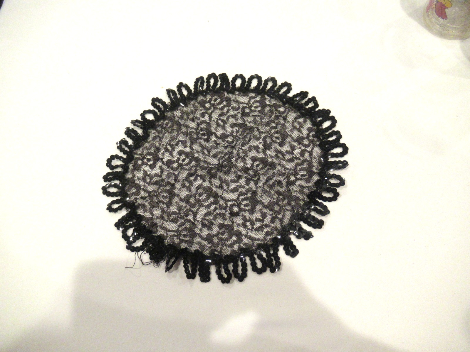 Catholic black lace chapel cap, sequin trim, c. 1950s - Gem