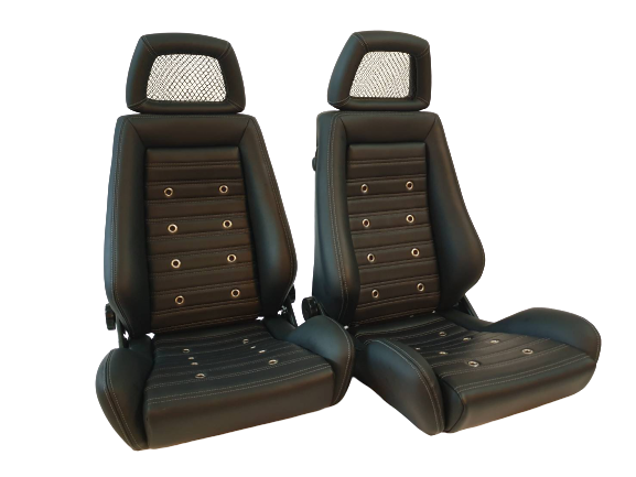 PAIR OF Used AUTHENTIC RECARO LX BLACK Leather Net Headrest seats ...