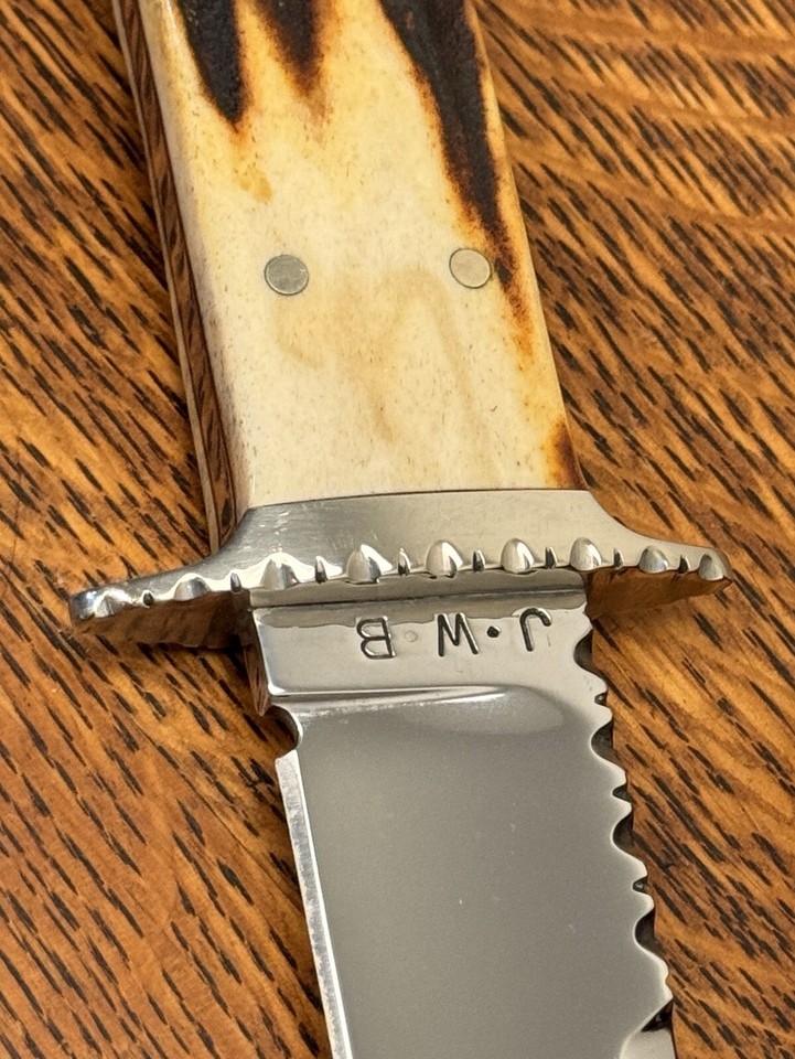 VINTAGE CUSTOM JOHN W BUDGEN SURVIVAL BOWIE KNIFE STAG HANDLE W/ SHEATH ...