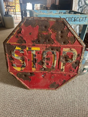 Original Early 1920s STOP Embossed Road Street Sign Heavy Metal Red ...