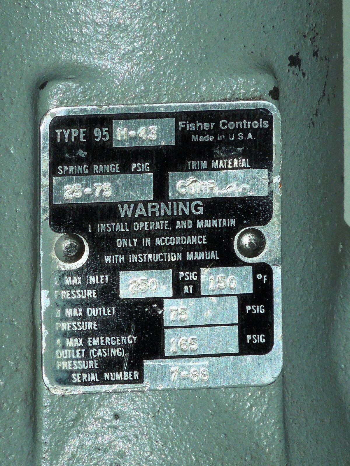 3/4" FISHER #95H-43 PRESSURE REDUCING REGULATOR, 25-75 PSI | eBay