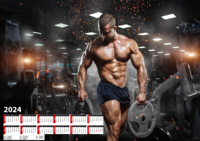 Bodybuilder Man with Weight 2024 Calendar Premium Poster High Quality ...