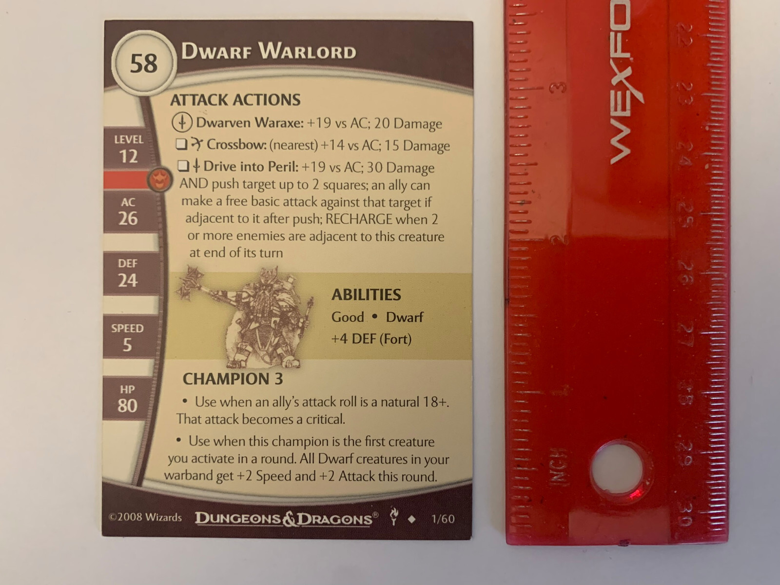 D&D Minis - Dwarf Warlord - CARD ONLY - Dungeons of Dread 01/60 ...