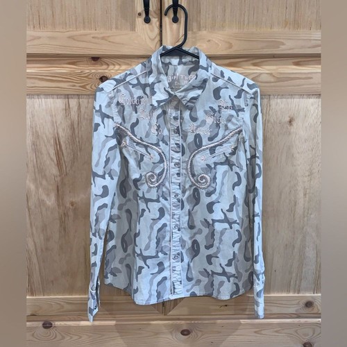 Cowgirl tuff co Camouflage printed western rodeo blouse shirt size S | eBay