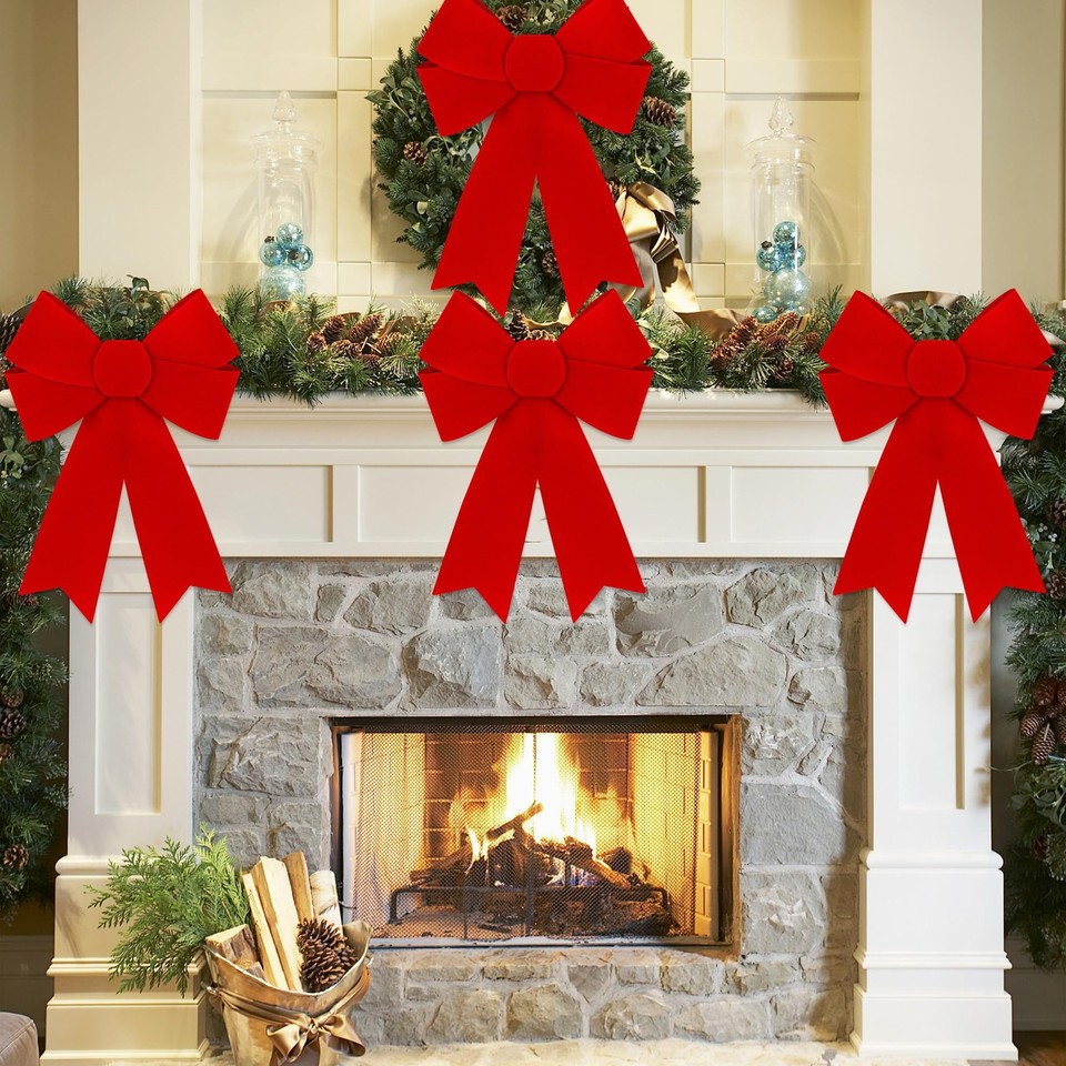 24 PCS Outdoor Christmas Bows, 9 x 12 in Large Christmas Bows, Red ...