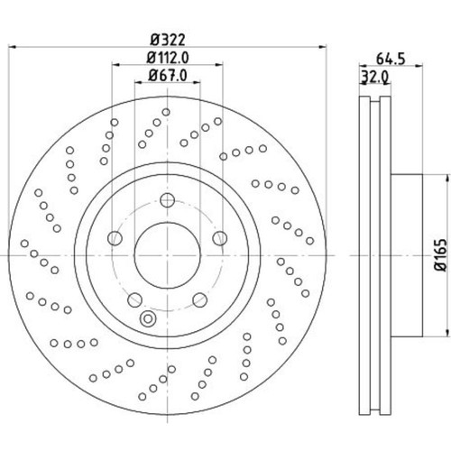 HELLA Dischi Freni Anteriori Ø322 Mm Gelocht/Interno Per Mercedes-Benz ...