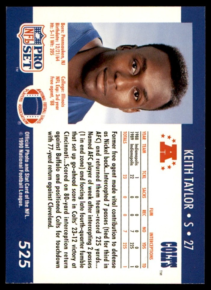 1990 Pro Set Keith Taylor Indianapolis Colts #525 | eBay