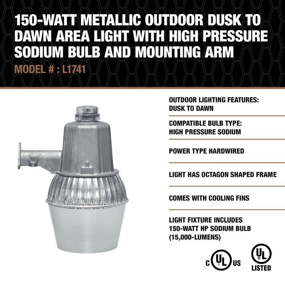 150-Watt Metallic Outdoor Dusk to Dawn Area Light with High Pressure ...