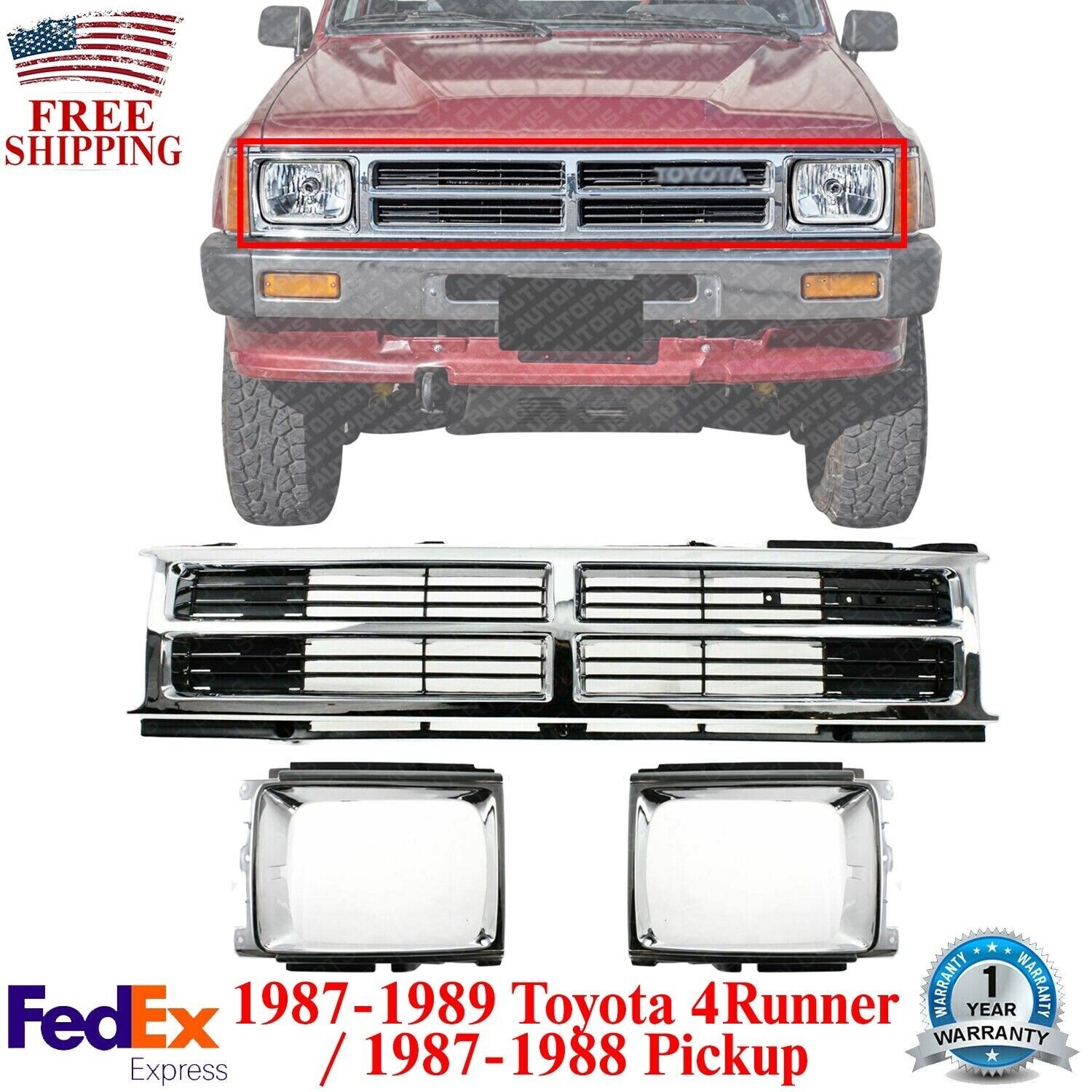 Front Bumper Grille + Headlight Bezels RH & LH For 1987-1989 Toyota ...