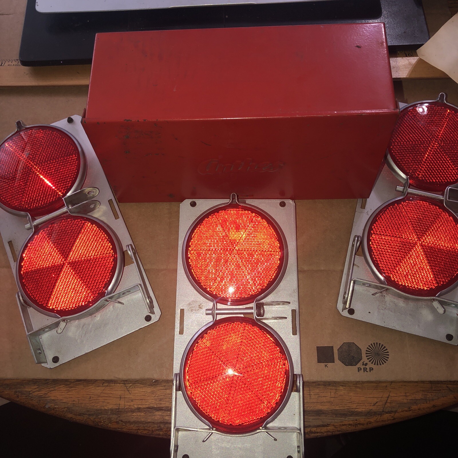 Vtg ROAD FLARES Anthes Reflector Lenses On Stands W/ Metal Box Made In ...