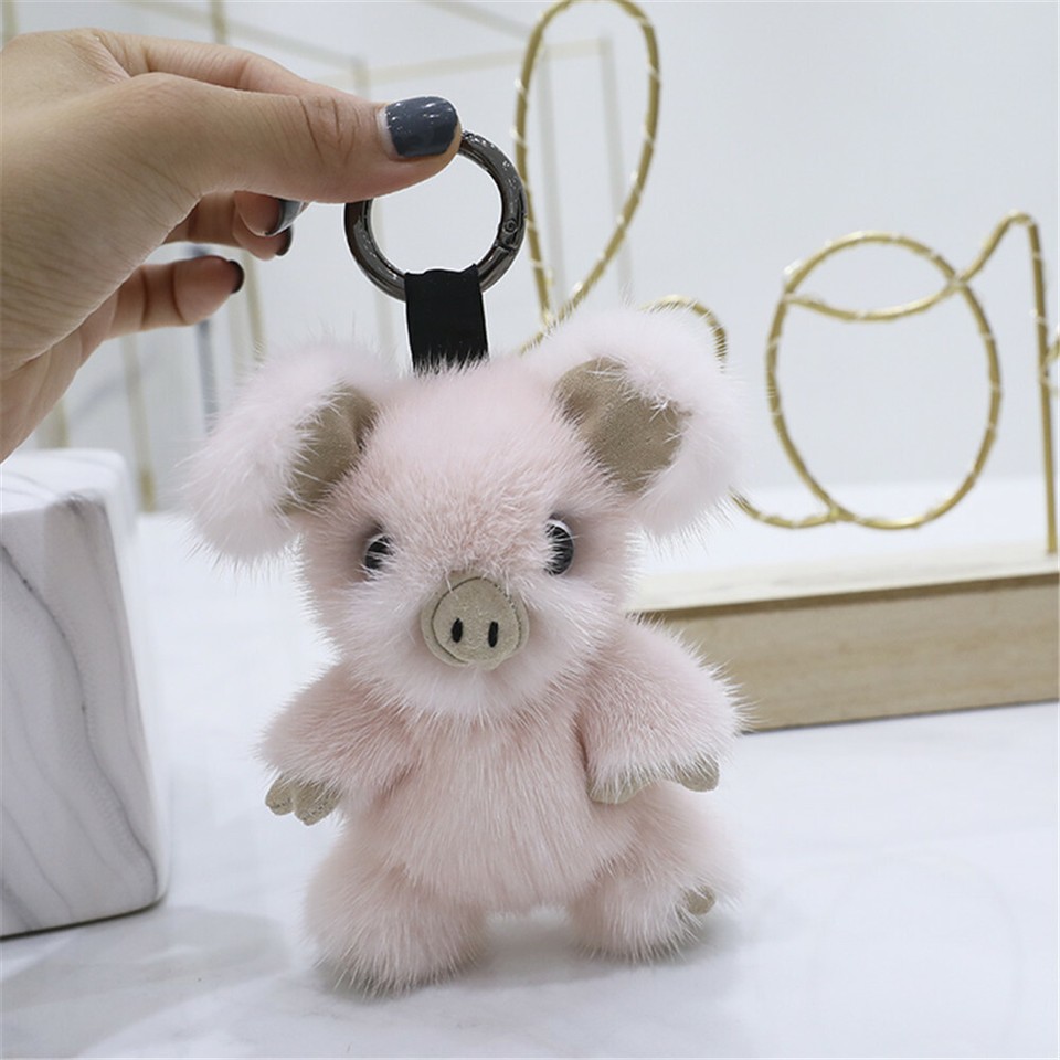 Cute Real Mink Fur Pig Keychain Fur Ball Pompom Car Phone Bag Charm ...