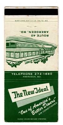 NEW IDEAL DINER matchbook matchcover - ABERDEEN, MARYLAND | eBay