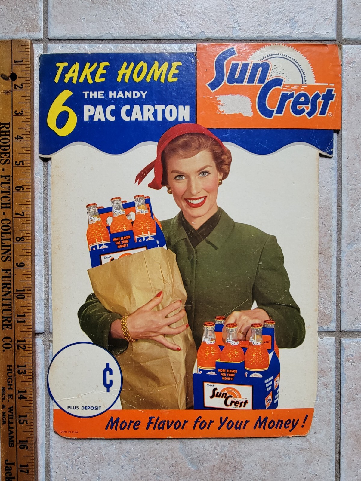 Vintage Suncrest Soda Store Display Carton Litho Orange Sun Crest 6 ...