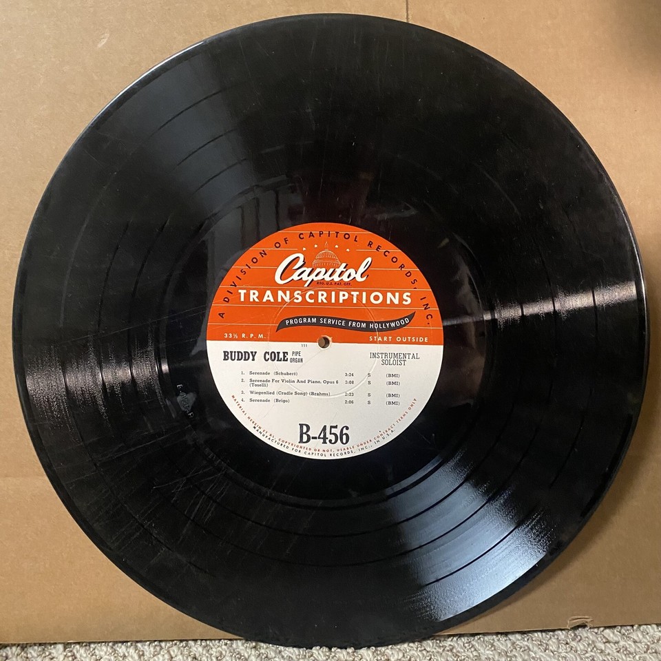 Rare 16” Transcription Record Buddy Cole Capitol B 455 B 456 Ebay