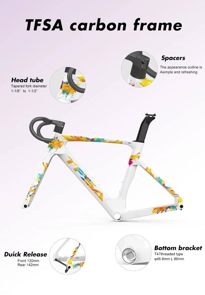 Road Bike Frame Aerodynamic High Speed Carbon Fiber Frameset With ...