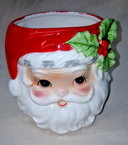 1950's Relpo Ceramic Santa Head Vase Flower Pot Candy Dish Christmas ...