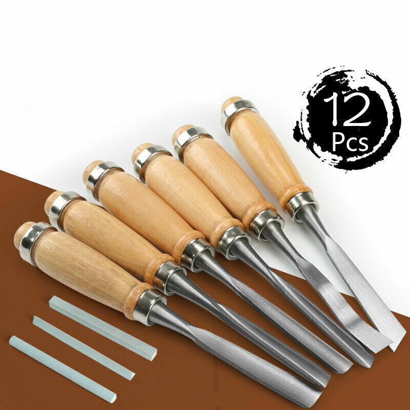 12 Piece Wood Carving Hand Chisel Tool Set Professional Woodworking Gouges Steel | eBay